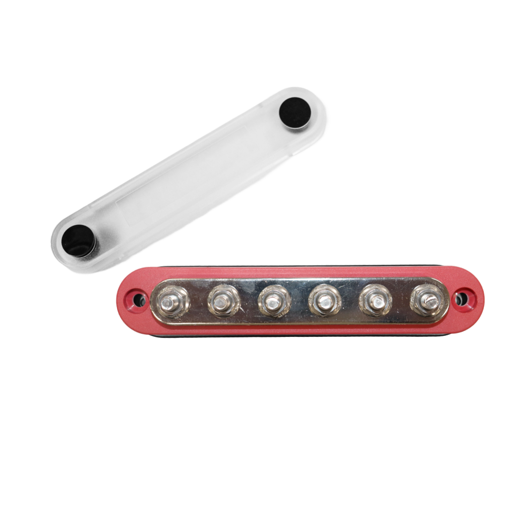 Exotronic 150A Red 6-Stud Busbar w/ Cover | Exo-BB-150-M6-6-Rd – Solar ...